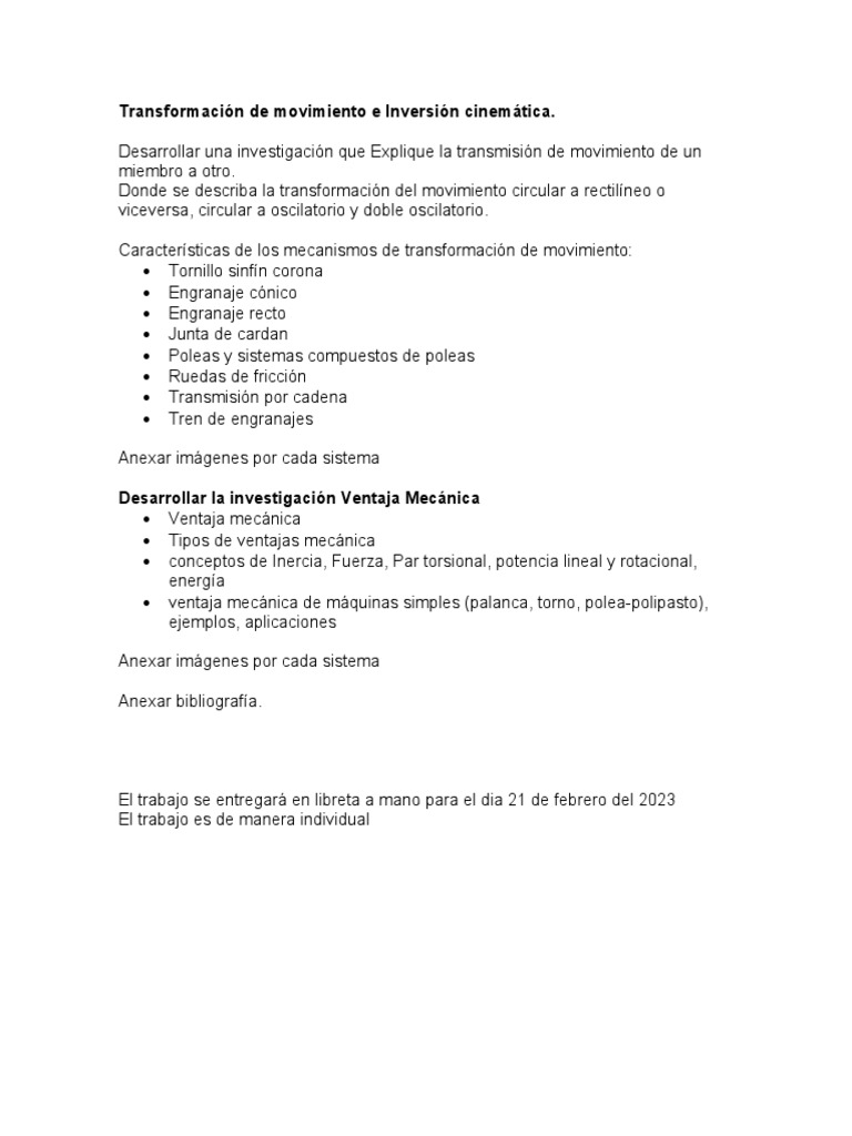 Transformación de Movimiento e Inversión Cinemática | PDF