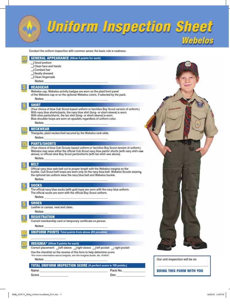 Uniform Insp Sheet Webelos | PDF | Uniforms | Clothing