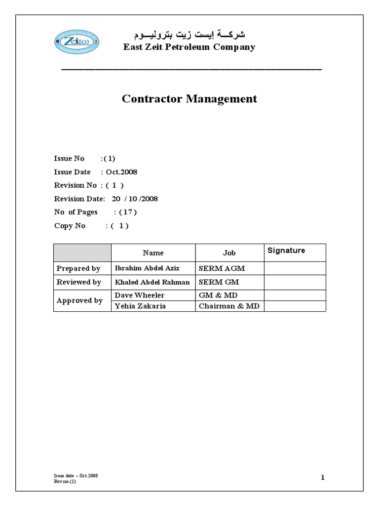 Contractor Management Procedures | PDF | Employment | Dangerous Goods Contractor Management Procedures | PDF | Employment | Dangerous Goods