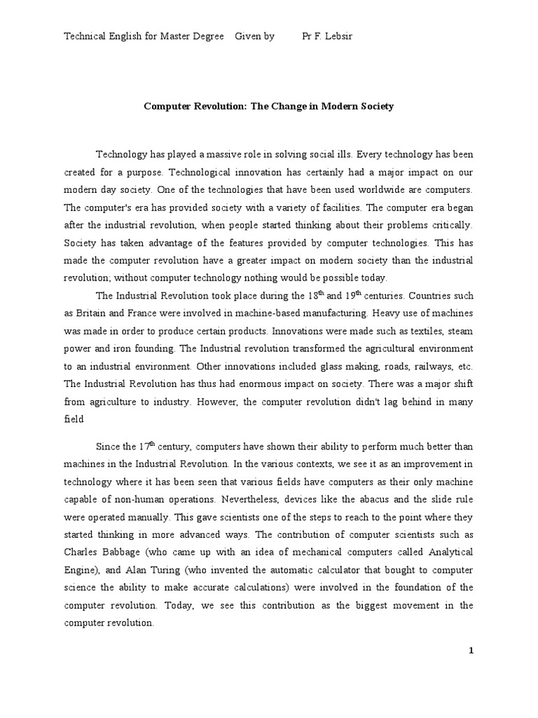 Computer Revolution The Change in Modern Society - Copie | PDF ...