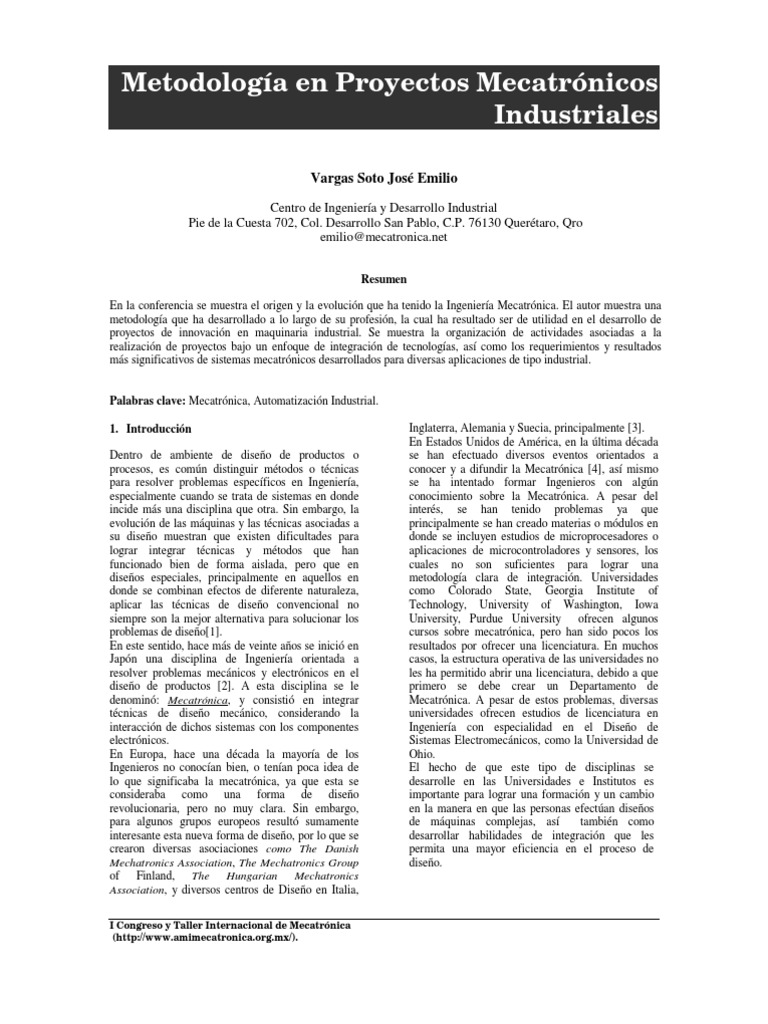 Metodología en Proyectos Mecatrónicos | PDF | Mecatrónica | Diseño