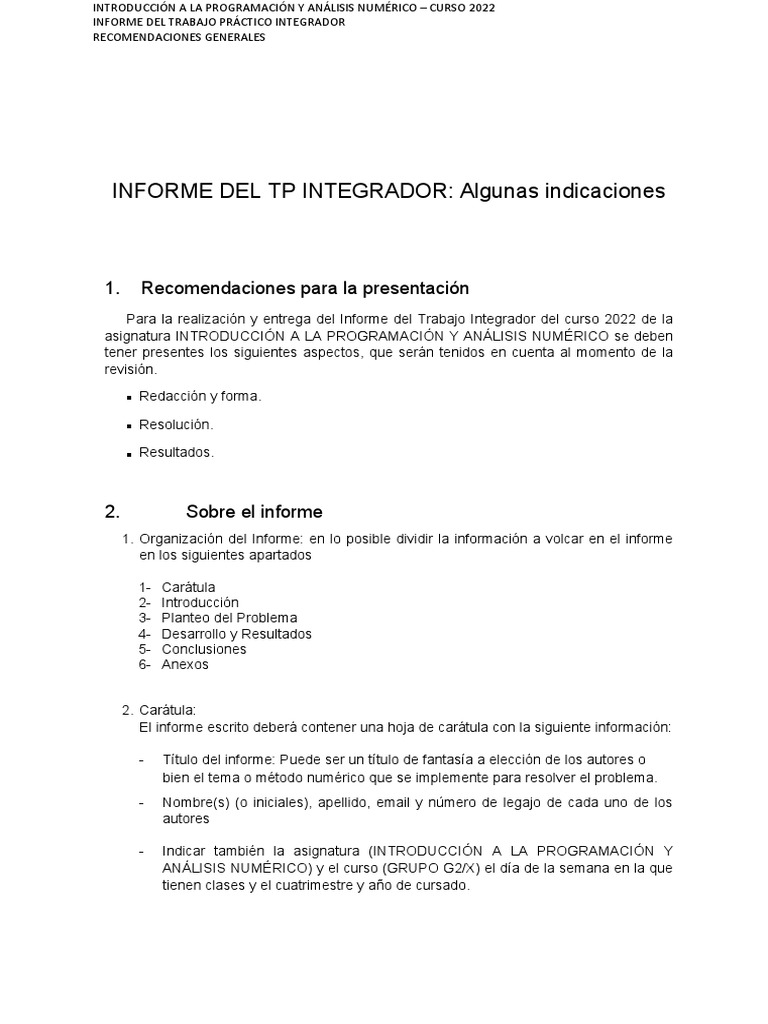 Recomendaciones Generales Sobre El Informe | PDF | Análisis numérico | Programación de computadoras