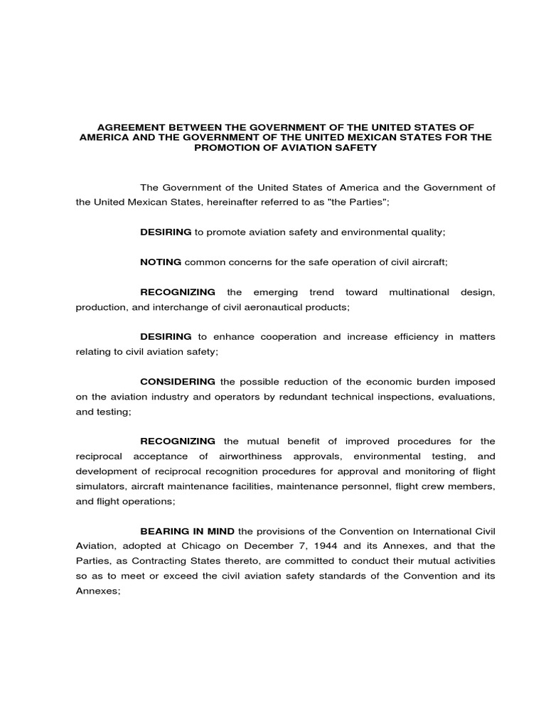 ACUERDO Bilateral de Seguridad Aérea (BASA) Con Los Estados Unidos de ...