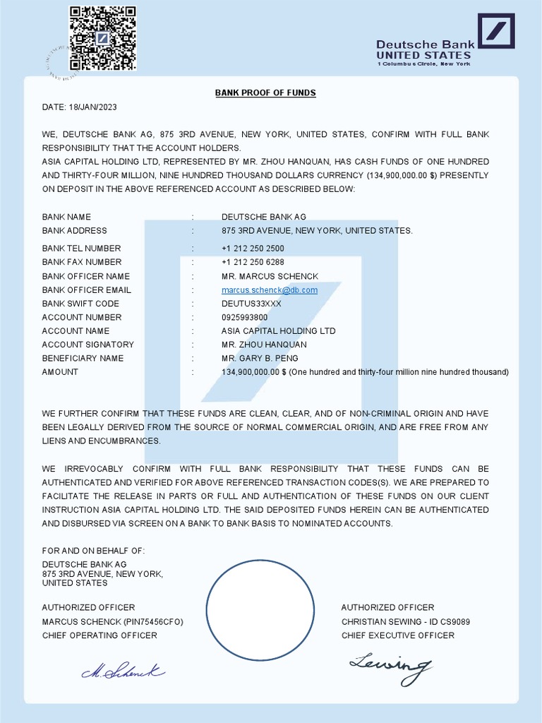 Bank Proof of Funds: United States | PDF | Banks | Financial Markets