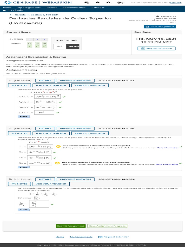 Derivadas Parciales de Orden Superior - C Lculo III, Section 2, Fall ...
