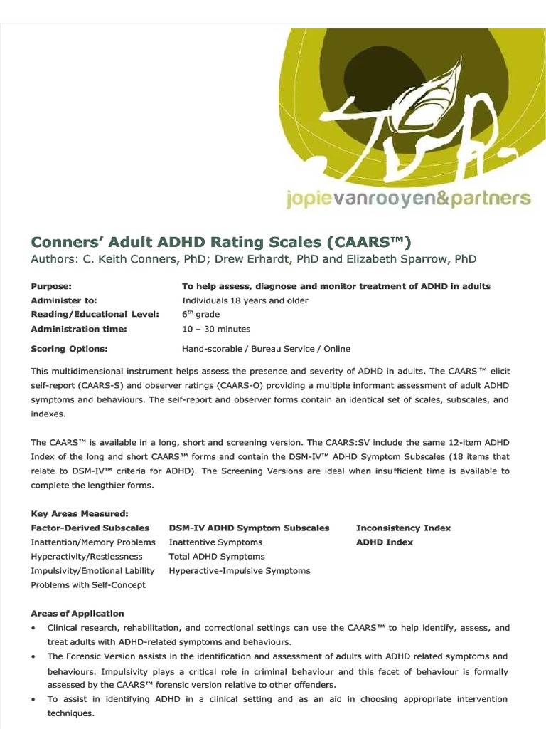 PDF Connersx27 Adult Adhd Rating Scales Compress | PDF | Attention ...