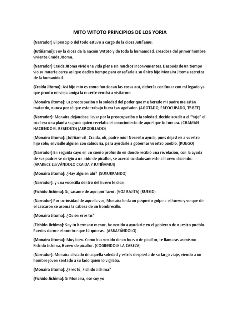 Creación del Mundo según el Mito Witoto | PDF | Libros para adolescentes