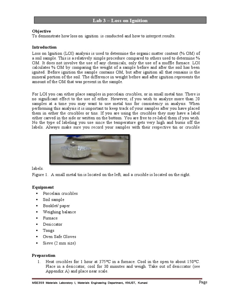 Loss on Ignition Test Procedure | PDF | Physical Sciences | Materials
