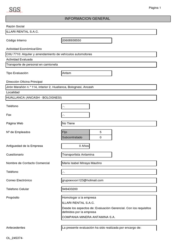 Informe SGS - Illari | PDF | Seguridad y salud ocupacional | Outsourcing