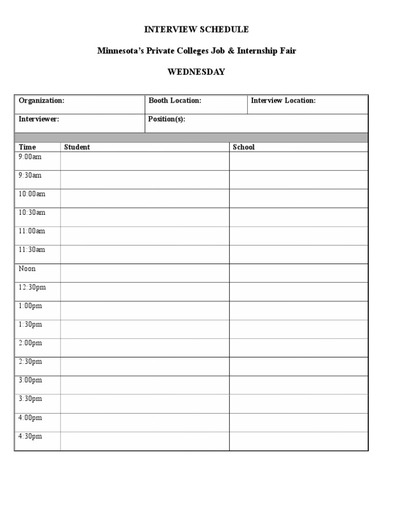 Student Interview Schedule Template PDF | PDF