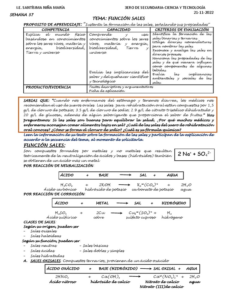Función Sales | PDF | Sal (química) | Ácido
