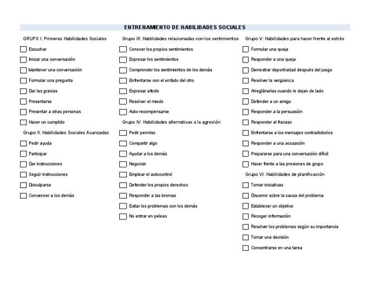 Check List Entrenamiento de Habilidades Sociales | PDF