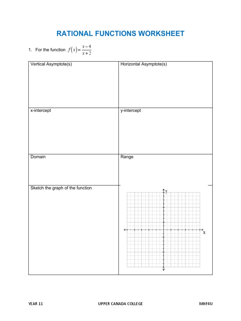 Rational Functions Worksheet | PDF