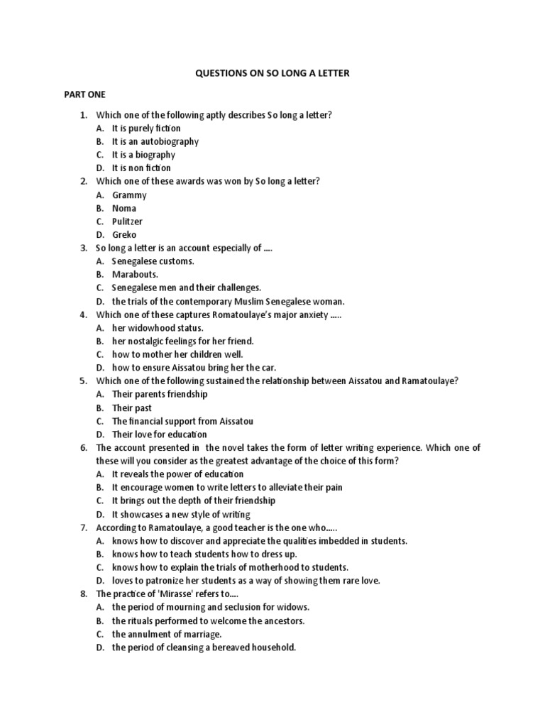 Exploring Themes in So Long a Letter | PDF | Poetry | General Fiction