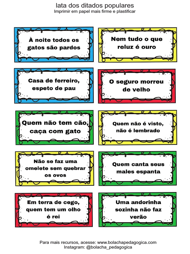 Lata Dos Ditados Populares Bolacha Pedagogica | PDF