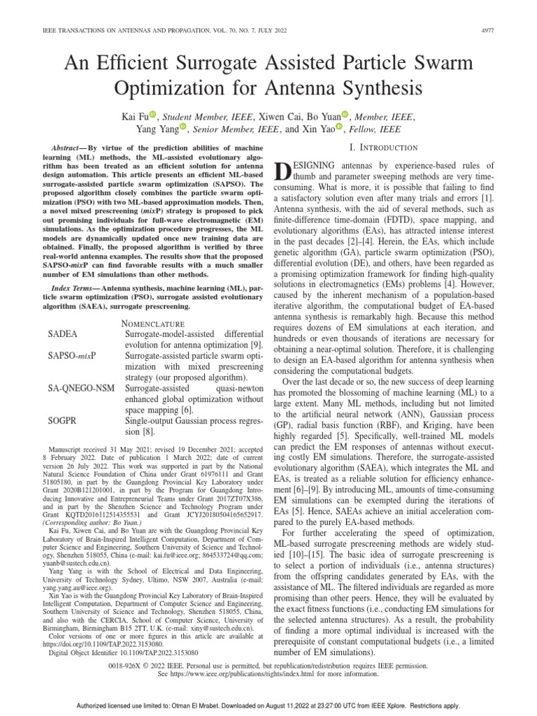 An Efficient Surrogate Assisted Particle Swarm Optimization For Antenna Synthesis | PDF ...