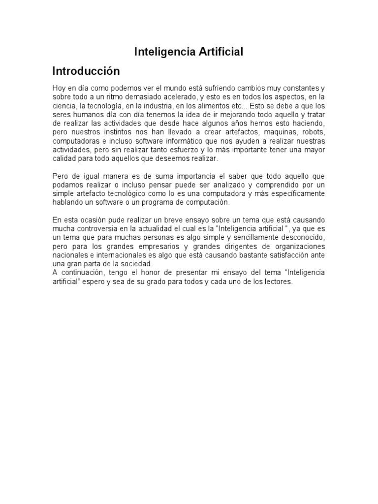 Ensayo Intelogencia Artifical | PDF | Inteligencia artificial | Inteligencia (IA) y semántica