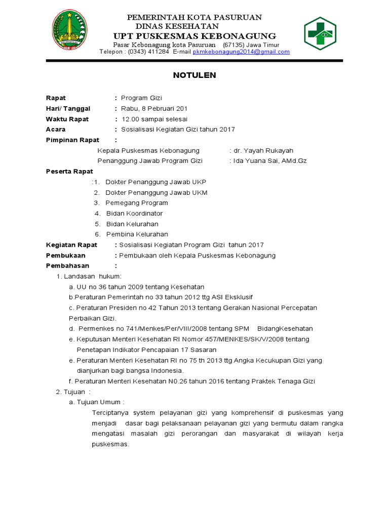 NOTULEN SOSIALISASI Program Gizi | PDF