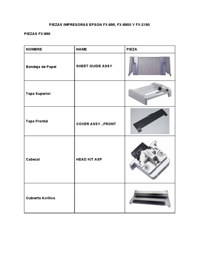 Piezas Impresoras Epson FX-890, Fx-890ii y FX-2190 | PDF