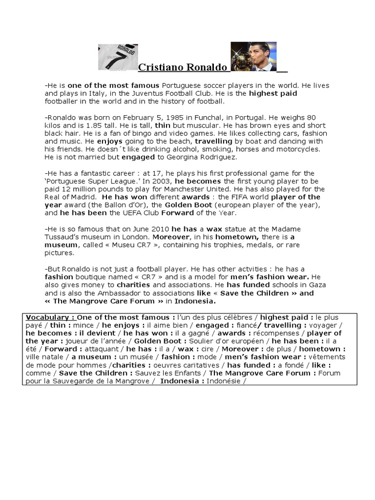 Biography Cristiano Ronaldo Reading Comprehension Exercises - 132293 ...