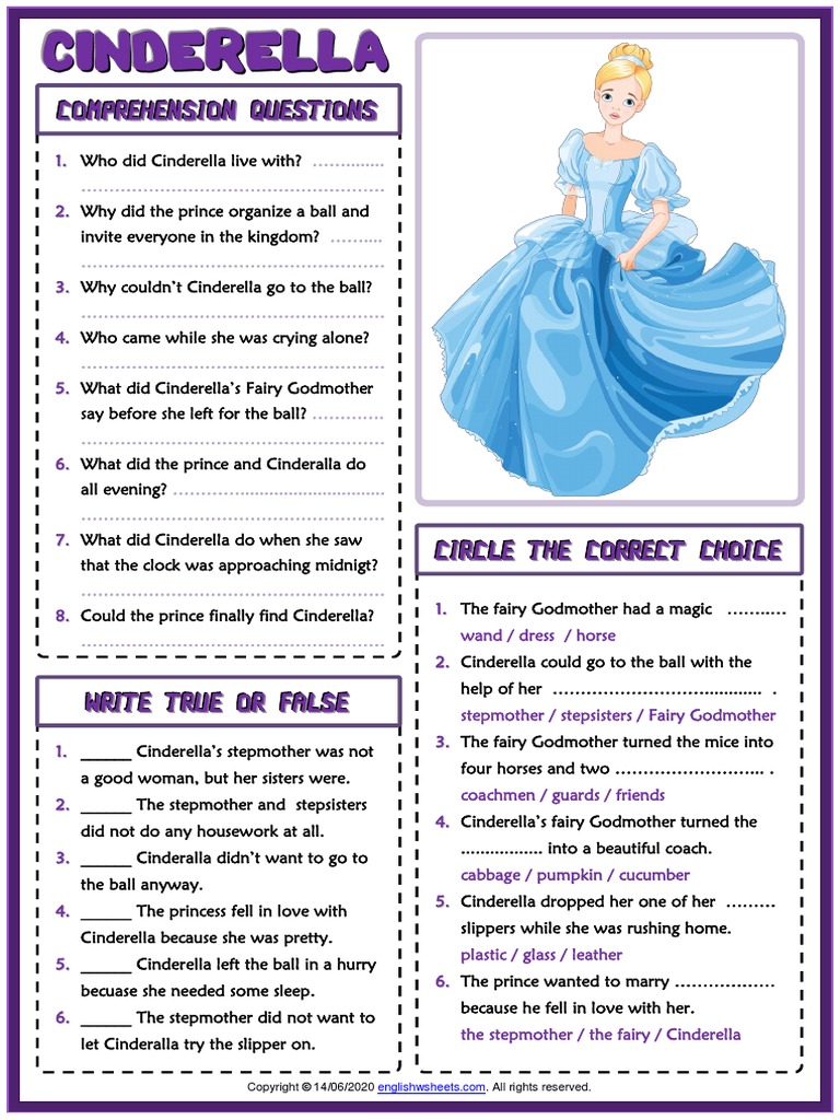 Cinderella Esl Printable Reading Comprehension Questions Worksheet For ...