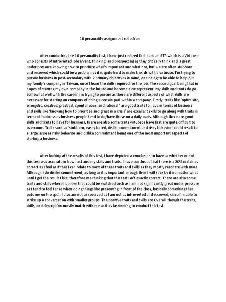 ISTP Personality Reflection and Goals | PDF | Metaphysics Of Mind ...