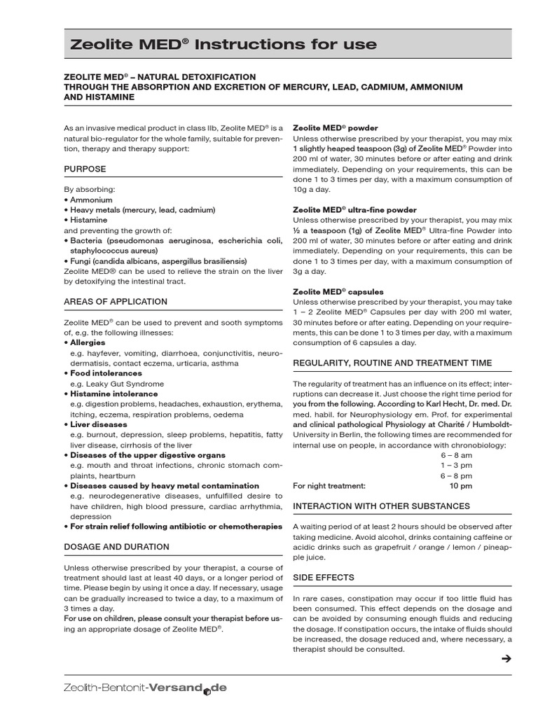 ZeolithMED Instructions For Use | PDF | Dermatitis | Liver