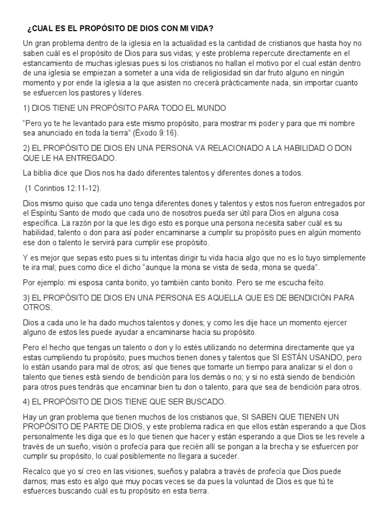 CUAL ES EL PROPÓSITO DE DIOS CON MI VIDA (Discipulado) | PDF | Dios ...