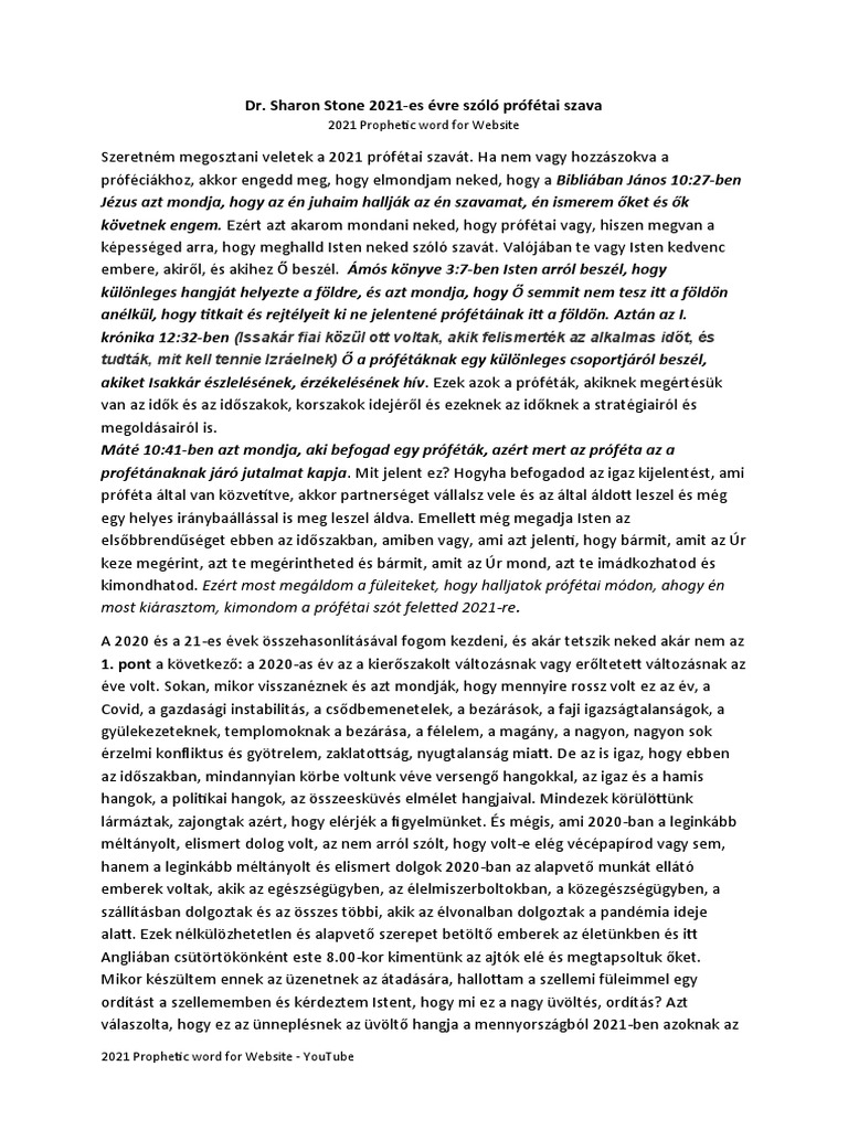 Dr. Sharon Stone Prófétai Szava 2021 Re | PDF Dr. Sharon Stone Prófétai Szava 2021 Re | PDF