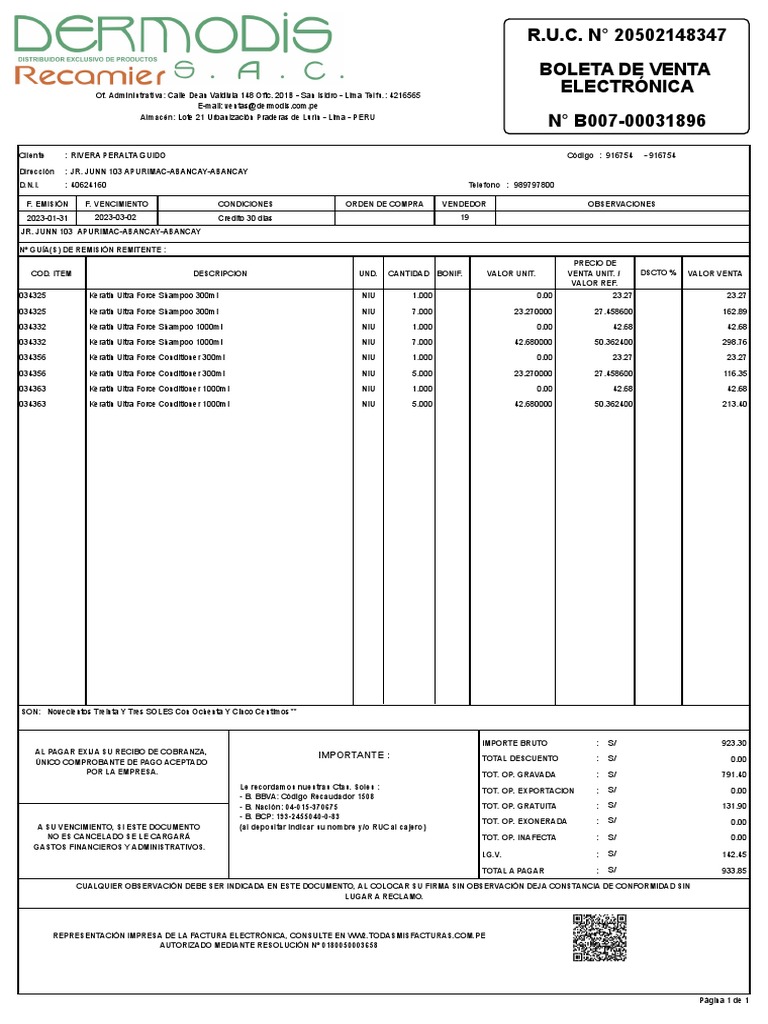 Boleta Electrónica de Venta - Dermodis | PDF | Servicios financieros ...
