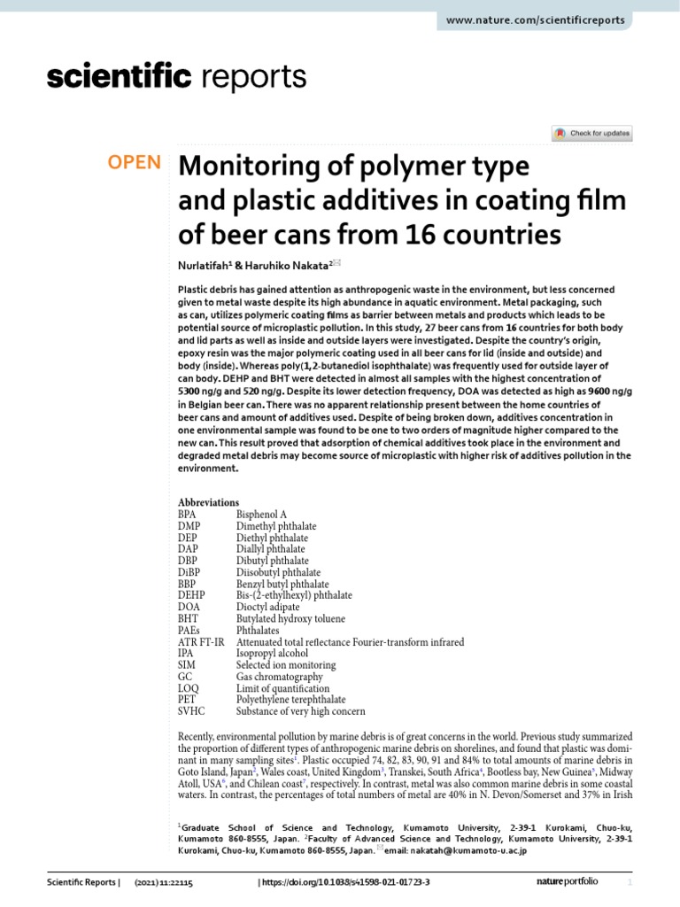 Monitoring of Polymer Type and Plastic Additives in Coating Film of ...