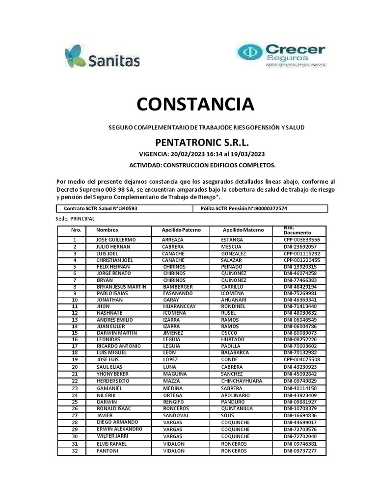 Constancia SCTR Pensión y Salud 2023 | PDF