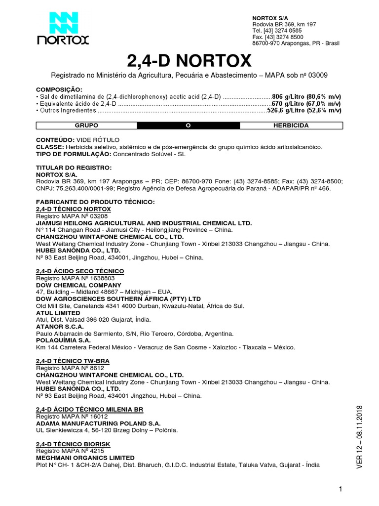 24 D Nortox Bula VER 12 08.11.2018 | PDF | Auxinas