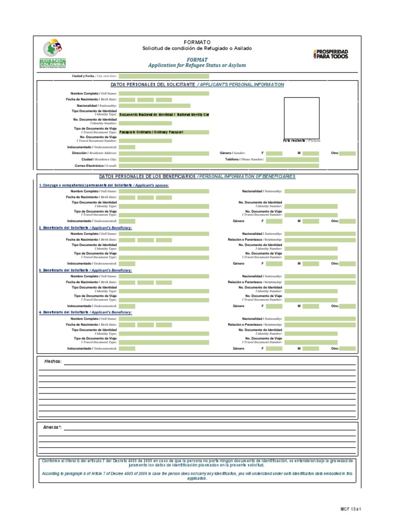 Formato Solicitud de Refugio | PDF | Autenticación | Privacidad