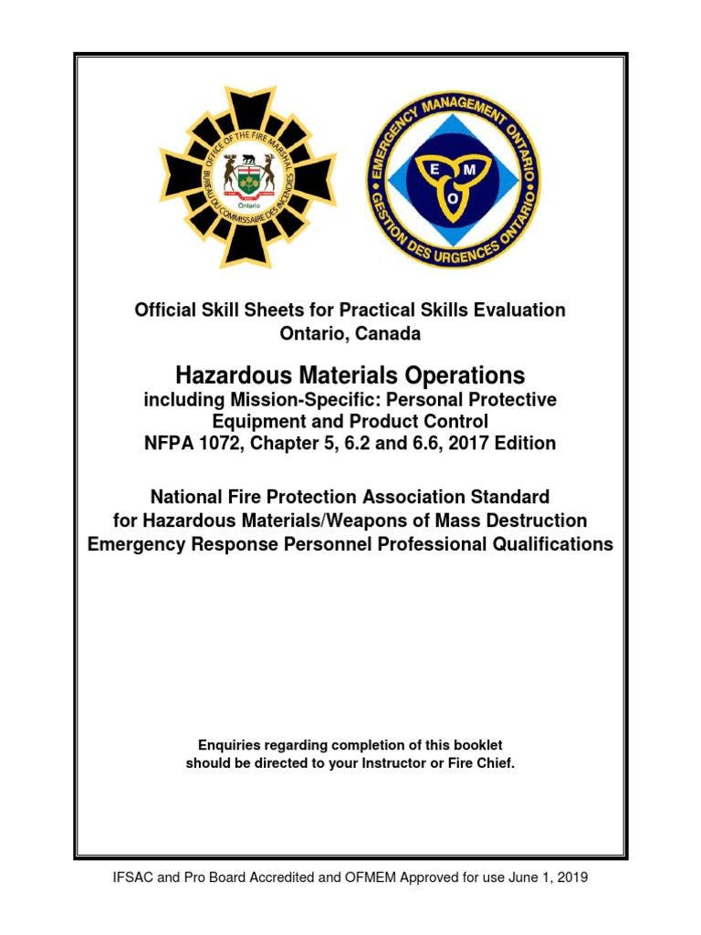 HazMat Operations (NFPA 1072-2017) - OfMEM Skill Sheets Booklet - FINAL ...