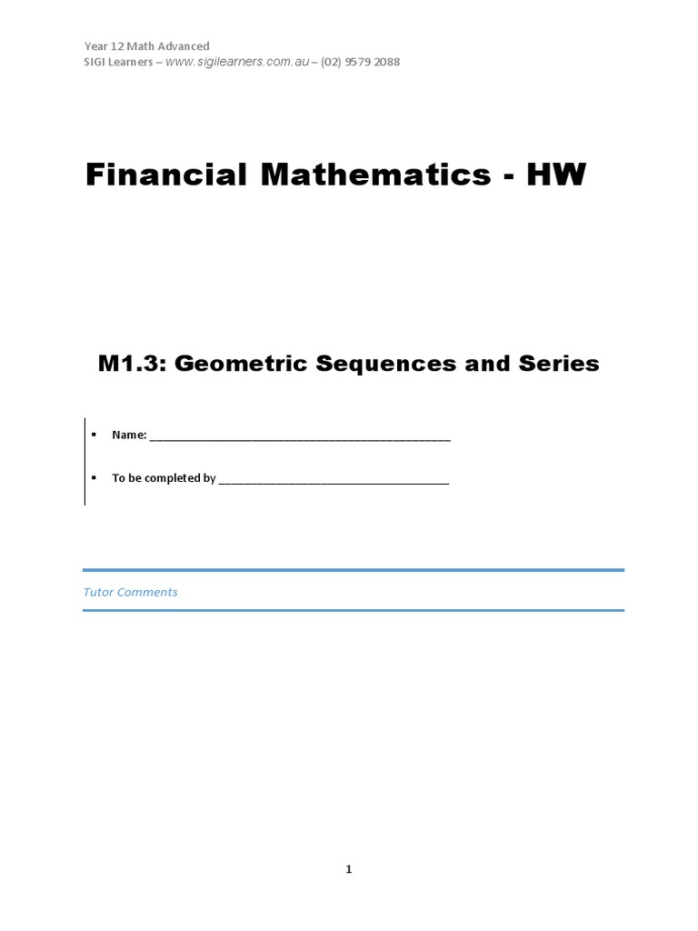 M1.3 - Geometric Sequences and Series HW | PDF | Mathematical Concepts ...