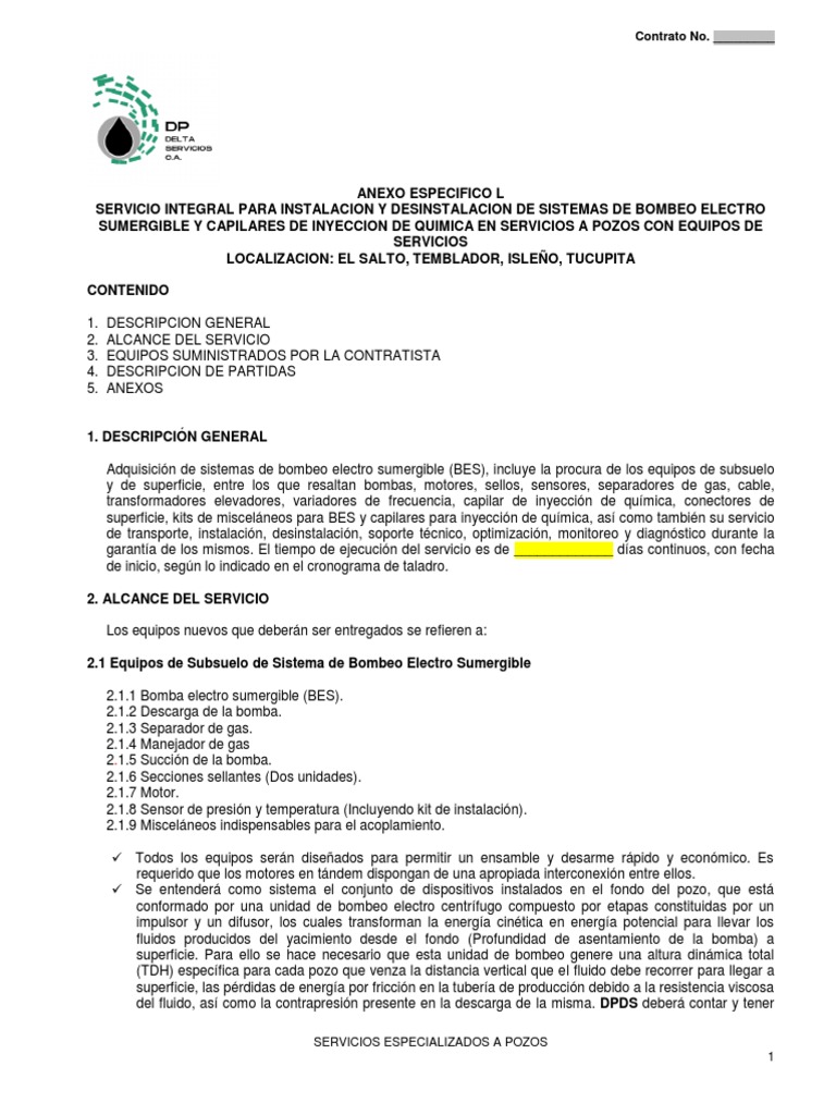 ANEXO ML - CONTRATO S.POZOS Inst. Equipos BES | PDF | Rodamiento ...