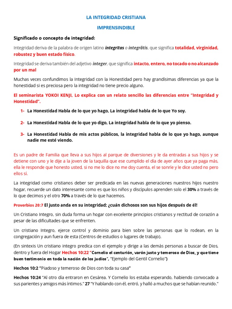 La Integridad Cristiana | PDF | Contenido bíblico