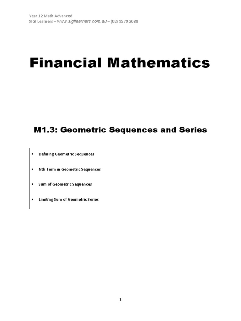 M1.3 - Geometric Sequences and Series | PDF | Sequence | Ratio