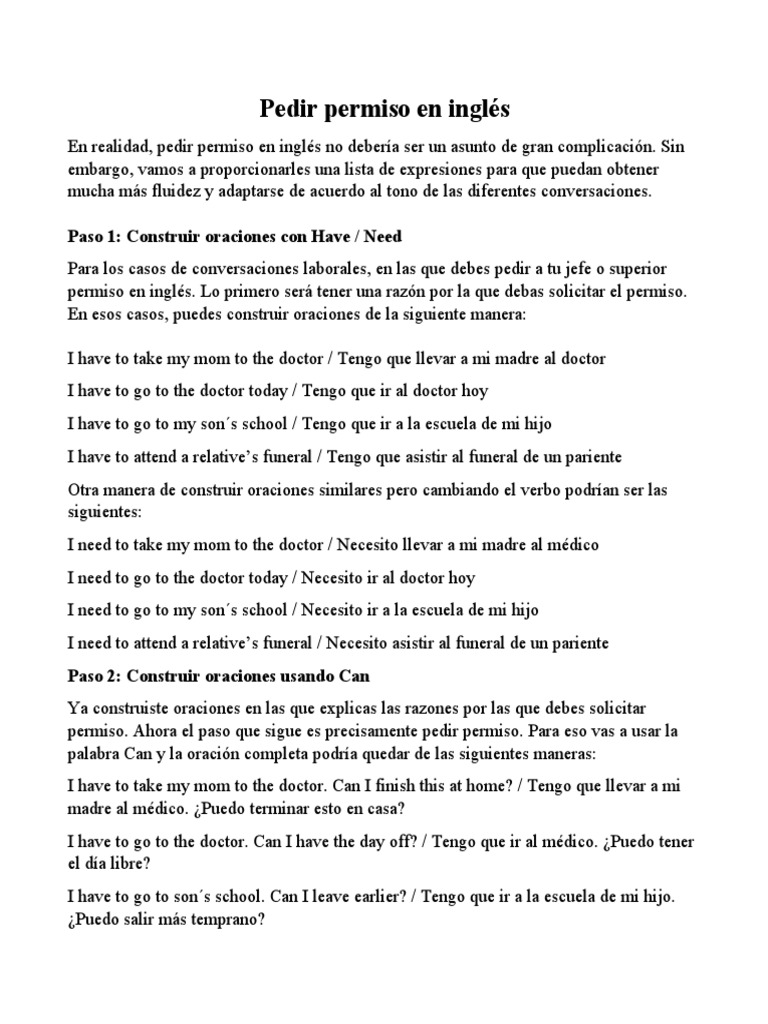 Pedir Permiso en Inglés | PDF