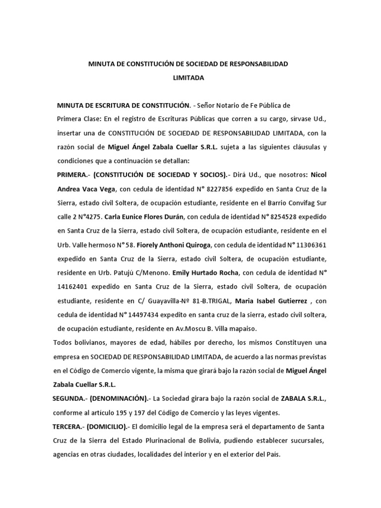 1 4 Constitución Zabala Srl Pdf Sociedad De Responsabilidad