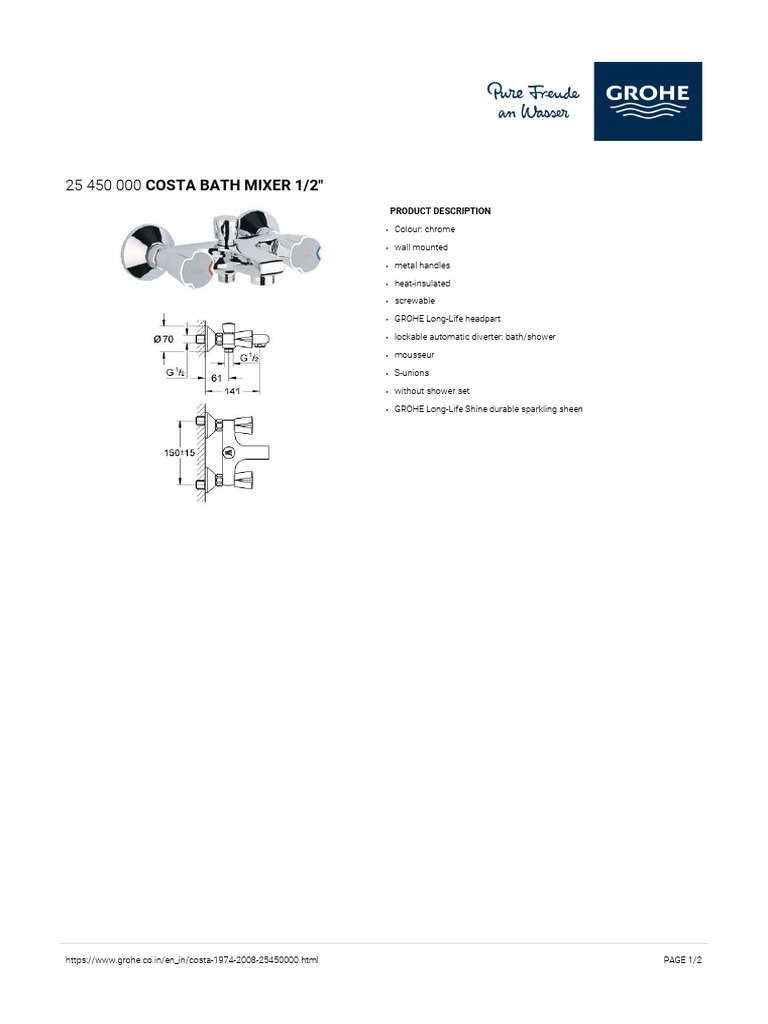 GROHE Specification Sheet 25450000 | PDF | Manufactured Goods