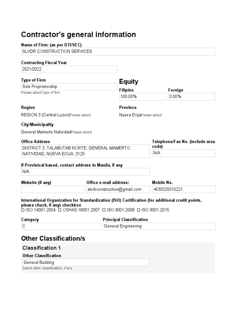 Pcab Application - SLVDR Construction (Final) | PDF
