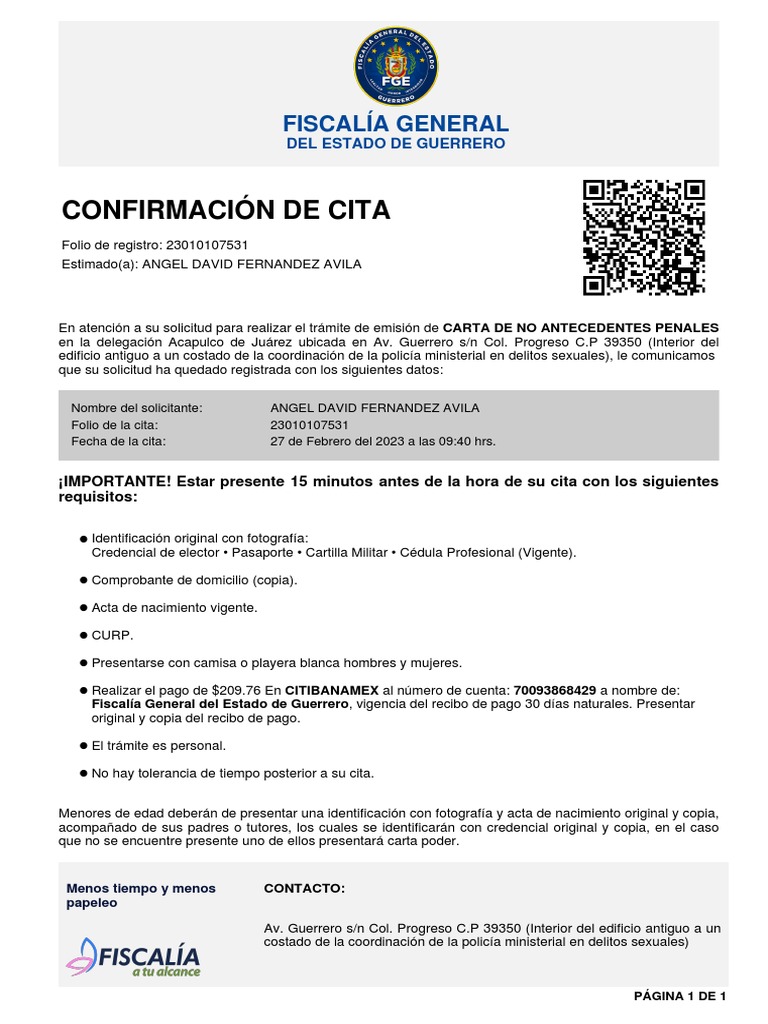 Confirmación De Cita Fiscalía General Pdf