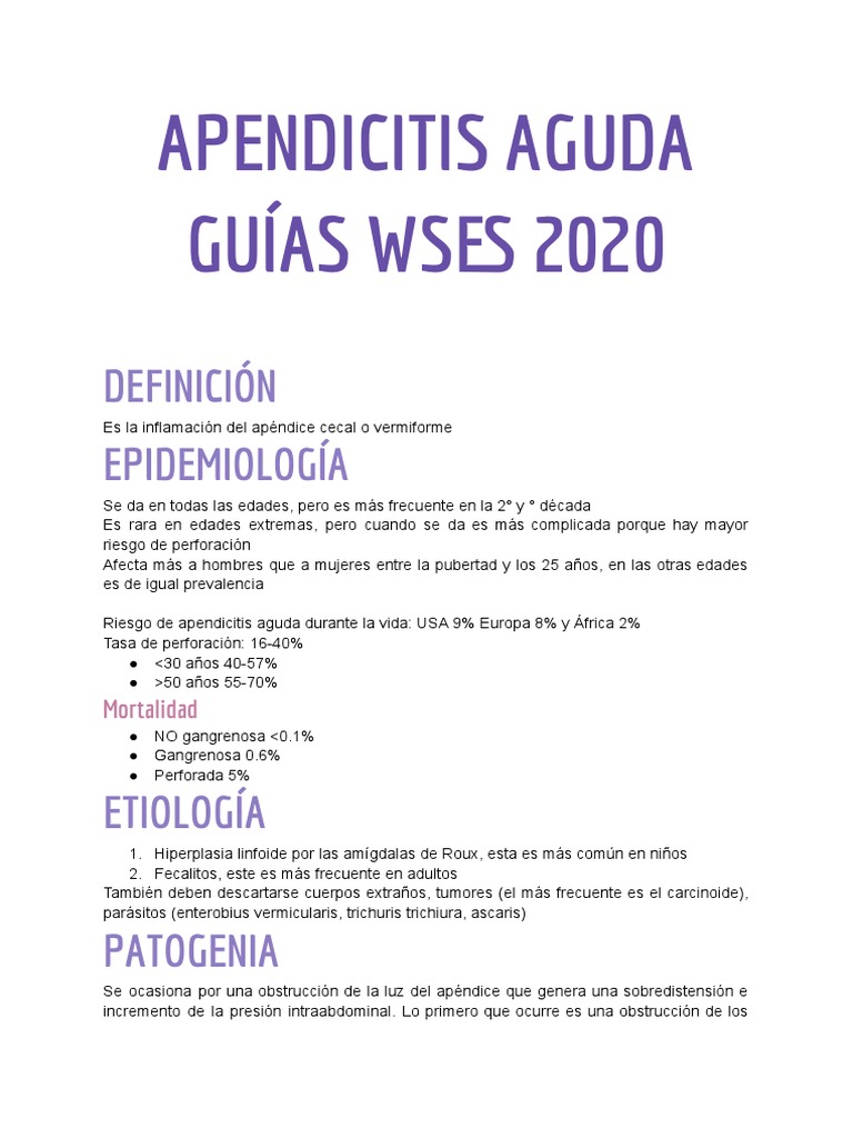 Apendicitis Aguda Guías Wses 2020 | PDF | Enfermedades y trastornos | Medicina CLINICA