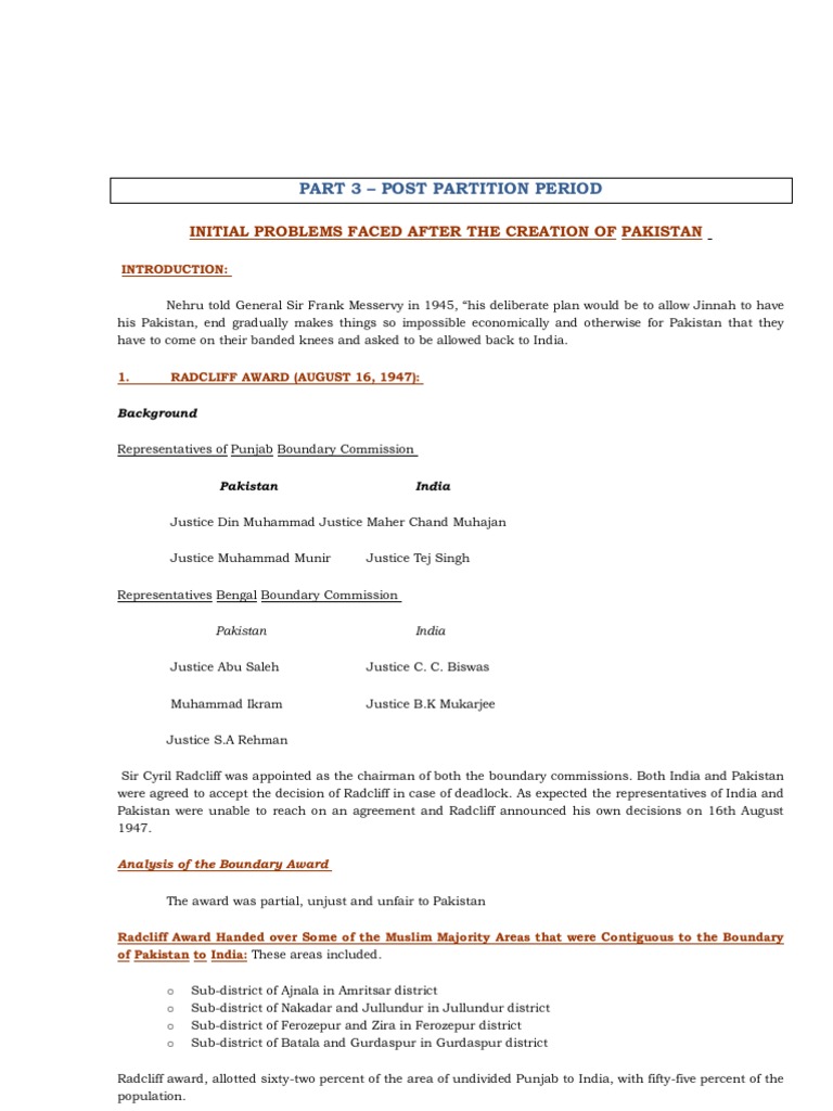 Pakistan Affairs Post Partition | PDF | Muhammad Ali Jinnah | Pakistan