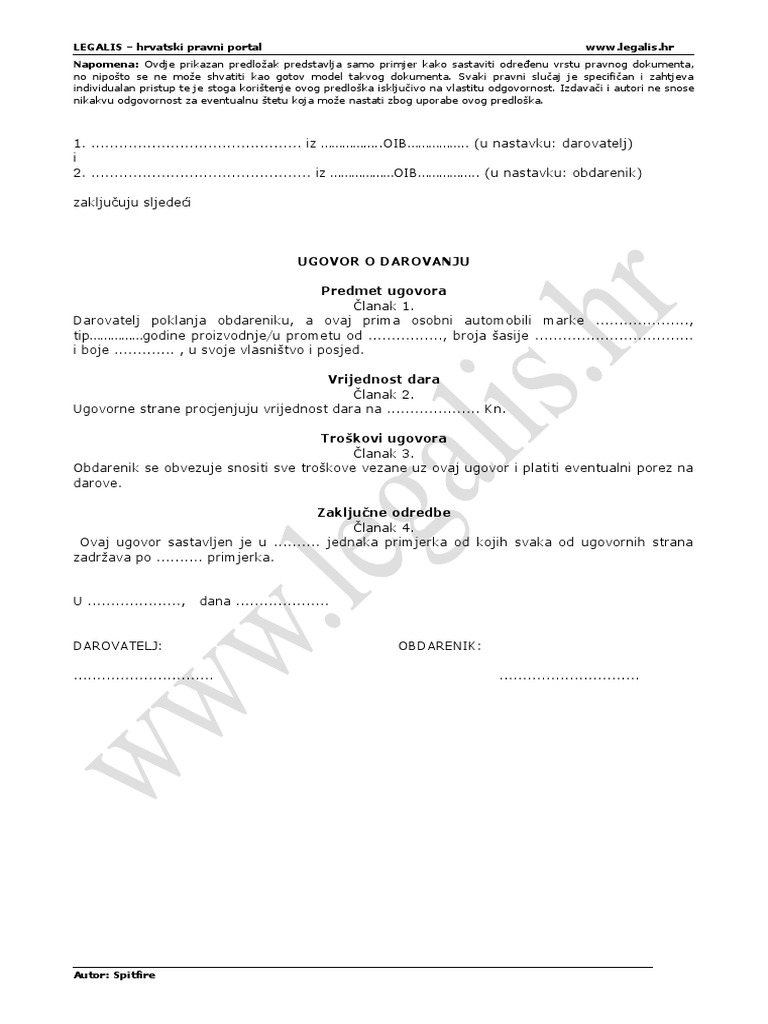 Ugovor o Darovanju | PDF