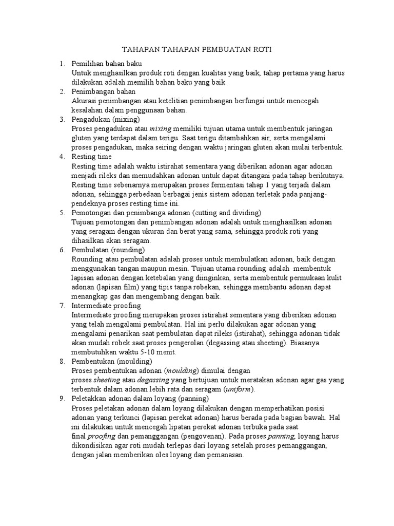 Tahapan Tahapan Pembuatan Roti | PDF