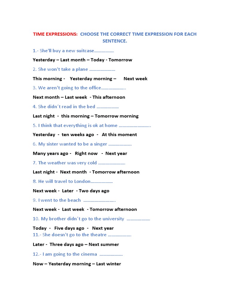 Time Expressions Exercises | PDF