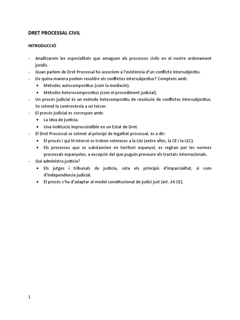 Dret Processal Civil Apunts Tot | PDF | Ley procesal | Jurisdicción